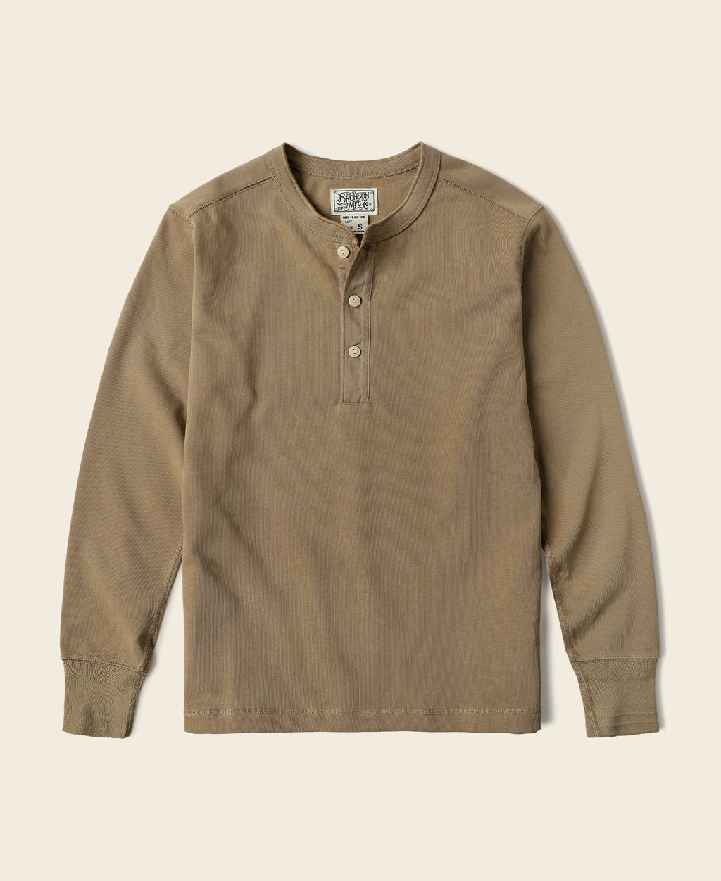 Vintage Heavyweight Cotton Long Sleeve Henley Neck Shirt - Khaki ...