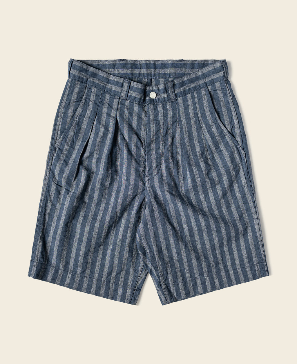 Relaxed Fit Lightweight Striped Double Pleated Chambray Shorts ...